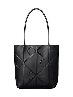 Calvin Klein Embossed Logo Pattern Small Tote Bag - Black