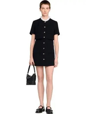 Sandro Mini Tweed Dress With Detachable Collar - Black