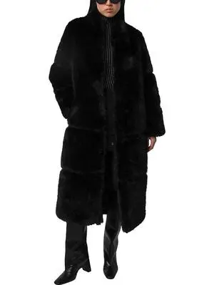 Apparis Sylke Sable Faux Fur Coat - Noir