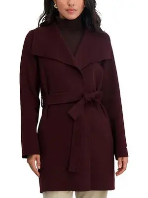 Tahari Ella Belted Wrap Coat - Cherry