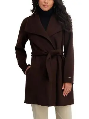 Tahari Ella Belted Wrap Coat Chocolate