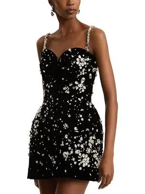 Oscar De La Renta Embellished Jewel-strap Mini Dress - Silver/black