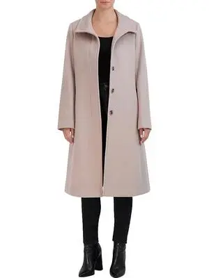 Cole Haan Button Front Flared Coat - Stone