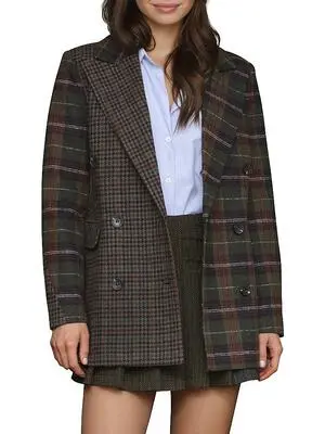 Avec Les Filles Pattern Block Plaid Blazer - Olive Burgundy Plaid