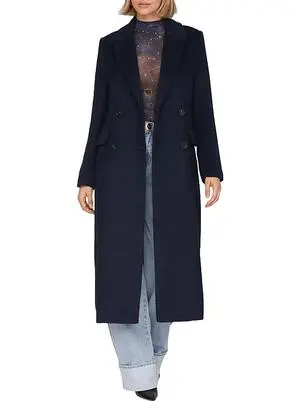 Avec Les Filles Tailored Double Breasted Coat - Navy