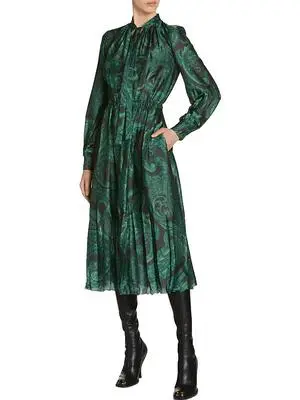 Etro Printed Tie Neck Midi Dress - Green Base Print
