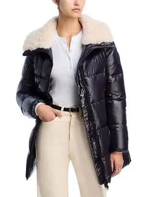SAVE THE DUCK Bonita Faux Shearling Puffer Jacket - Black