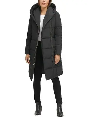 Cole Haan Taffeta Down Zip-front Coat - Black