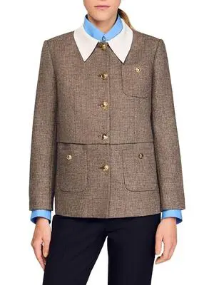 Sandro Houndstooth Suit Jacket - Brown