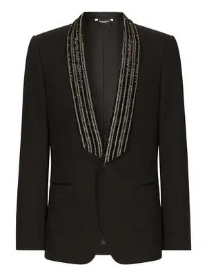 Dolce & Gabbana Single-breasted Jacket With Embroidered Shawl Collar - Black
