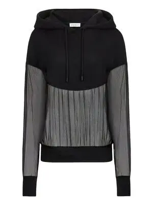 Nina Ricci Chiffon-paneled Fleece Hoodie - Black