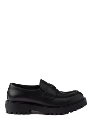 Prada Enamelled-triangle Logo Leather Loafers - Black