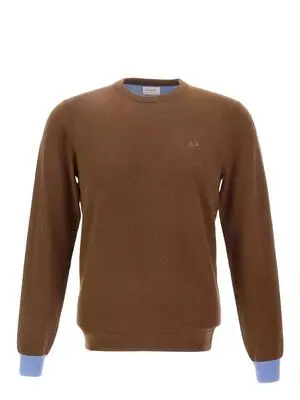 SUN 68 Elbow-patch Crew-neck Sweater - Brown