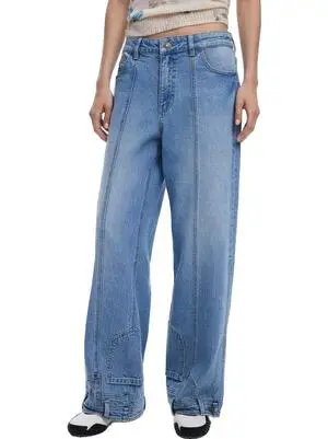 Desigual Front Seam Wide Leg Jeans - Light Blue