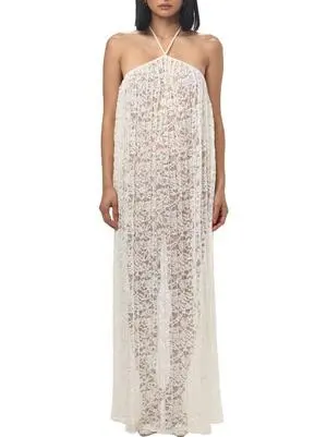 Naked Wardrobe Lace Halter Maxi Dress - White