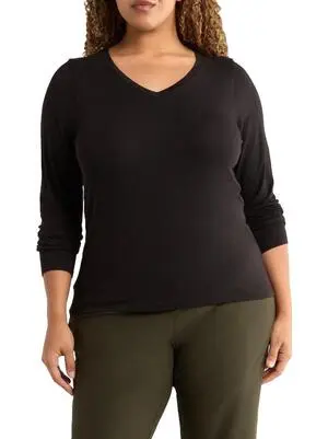 Eileen Fisher V-neck Long-sleeve T-shirt - Black