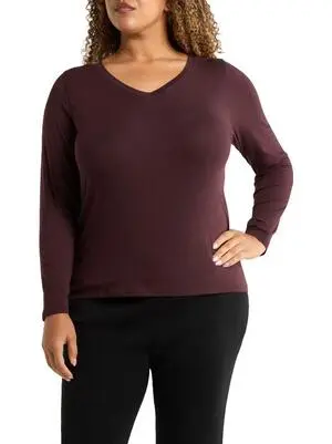 Eileen Fisher V-neck Long-sleeve T-shirt - Cassis