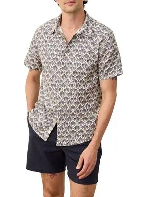 Marine Layer Leaf Print Short Sleeve Stretch Cotton Selvage Button-up Shirt - India Ink Agave Print