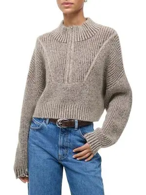 Staud Hampton Crop Cotton Blend Half-zip Sweater - Bisque