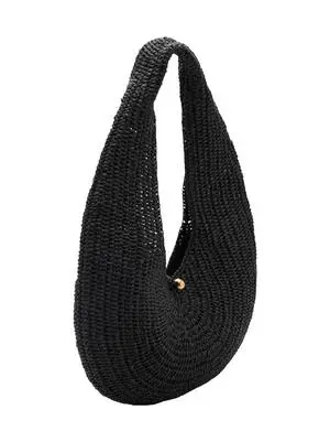Mango Large Raffia Shoulder Bag - Black