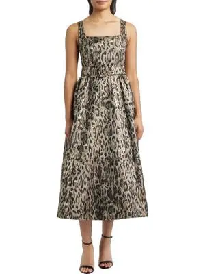 Julia Jordan Jacquard Sleeveless Gown - Black/beige Multi