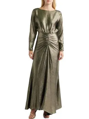 Julia Jordan Metallic Long Sleeve Gown - Gold