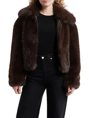 Bcbgmaxazria Cropped Faux Fur Jacket Dark Mocha