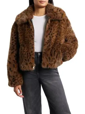 Bcbgmaxazria Cropped Faux Fur Jacket - Leopard