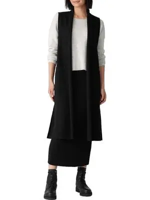 Eileen Fisher Shawl Collar Wool Longline Vest - Black