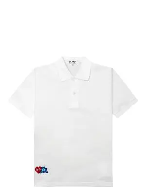 Play Comme Des Garcon X Invader Pixel-heart Embroidered Polo Shirt - White