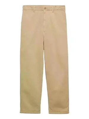Prada Cotton Trousers With Triangle Logo - Neutrals