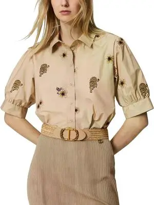 TWINSET All-over Embroidery Shirt - Brown