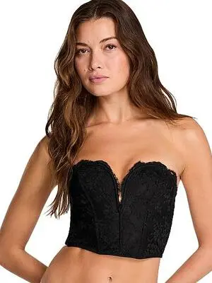 Victoria's Secret Dream Angels Dare To Lace Deep-v Cropped Corset Top - Black