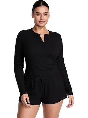 Victoria's Secret Wide-rib Long-sleeve Lounge Set - Black