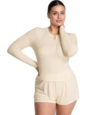 Victoria's Secret Wide-rib Long-sleeve Lounge Set - White,ivory