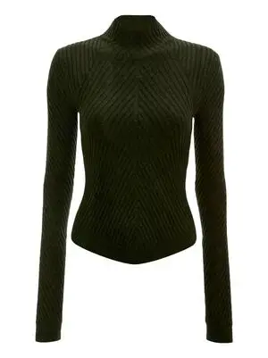 Victoria Beckham Ribbed High-neck Sweater - Green