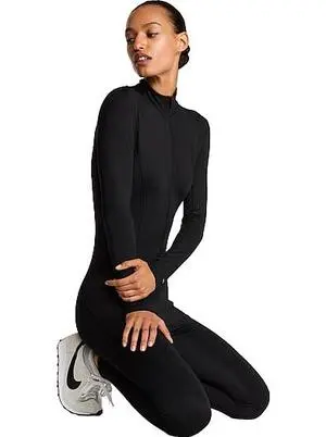 Victoria's Secret Vsx Essential Long-sleeve Jumpsuit - Black