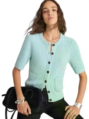 Madewell Patch-pocket Puff-sleeve Cardigan - Mint Blue