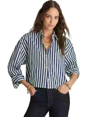 Madewell Poplin Straight-hem Shirt - Maritime Blue And White