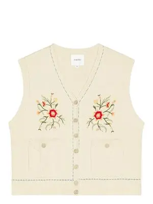 FOUND Floral Embroidered Knit Vest - Cream