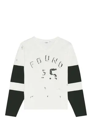 FOUND Distressed Long Sleeve Team Jersey In White - Vintage White & Green