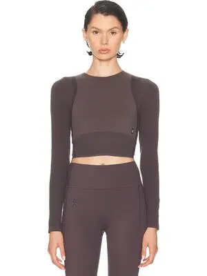 On Studio Knit Long Crop Top - Pebble & Black