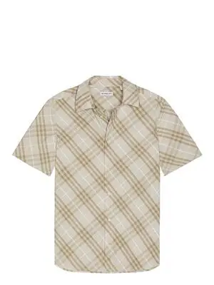 Burberry Robert Essentials Classic Short Sleeve Shirt In Grey - Stone Grey Check