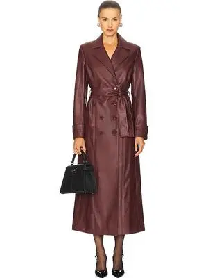 Bardot Faux Leather Longline Coat - Burgundy