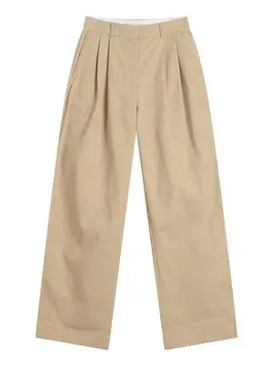 DUNST Wide Leg Chino Trousers - Beige