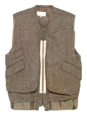 MAISON MARGIELA Pocket-detail Frayed-edge Gilet - Brown