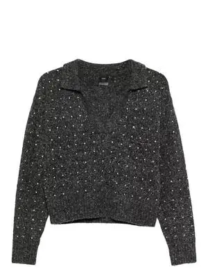 Pinko Rhinestone-embellished Collared Sweater - Grey