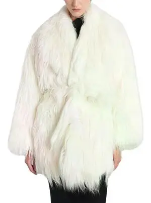 ENTIRE STUDIOS Belted Faux Fur Coat - White