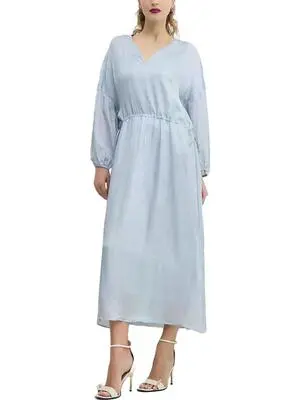 BRUUNS BAZAAR Drawstring Long-sleeves Midi Day Dress - Blue