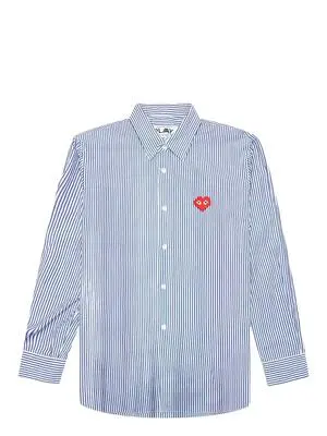 Play Comme Des Garcon Broad-striped Heart-embroidered Shirt - Blue